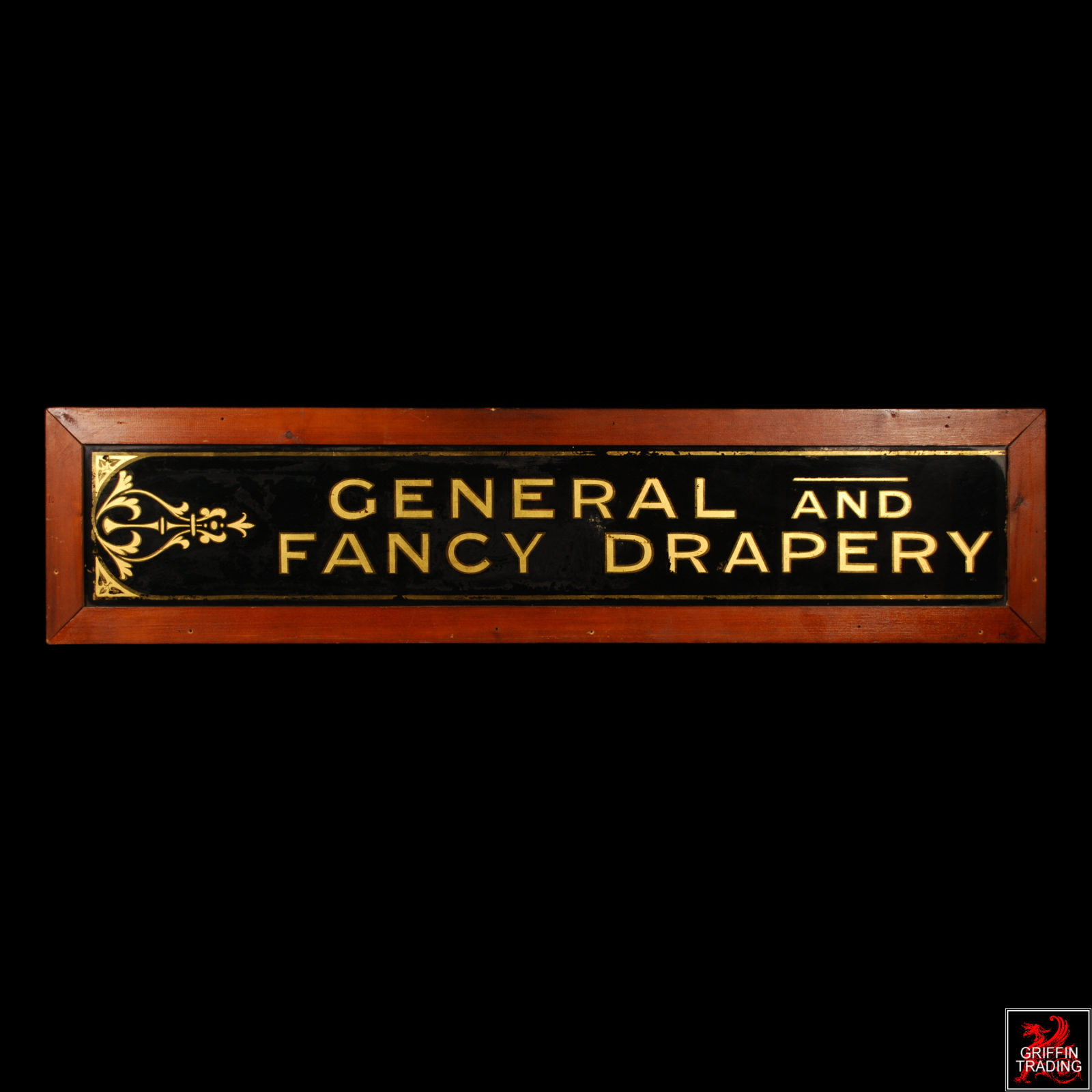 General and Fancy Drapery Glass Sign - For Sale at Griffin Trading