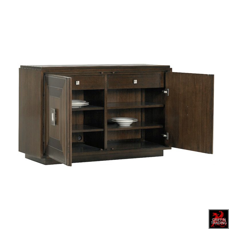 Walnut Two Door Server With Stainless Steel Trim - Griffin Trading