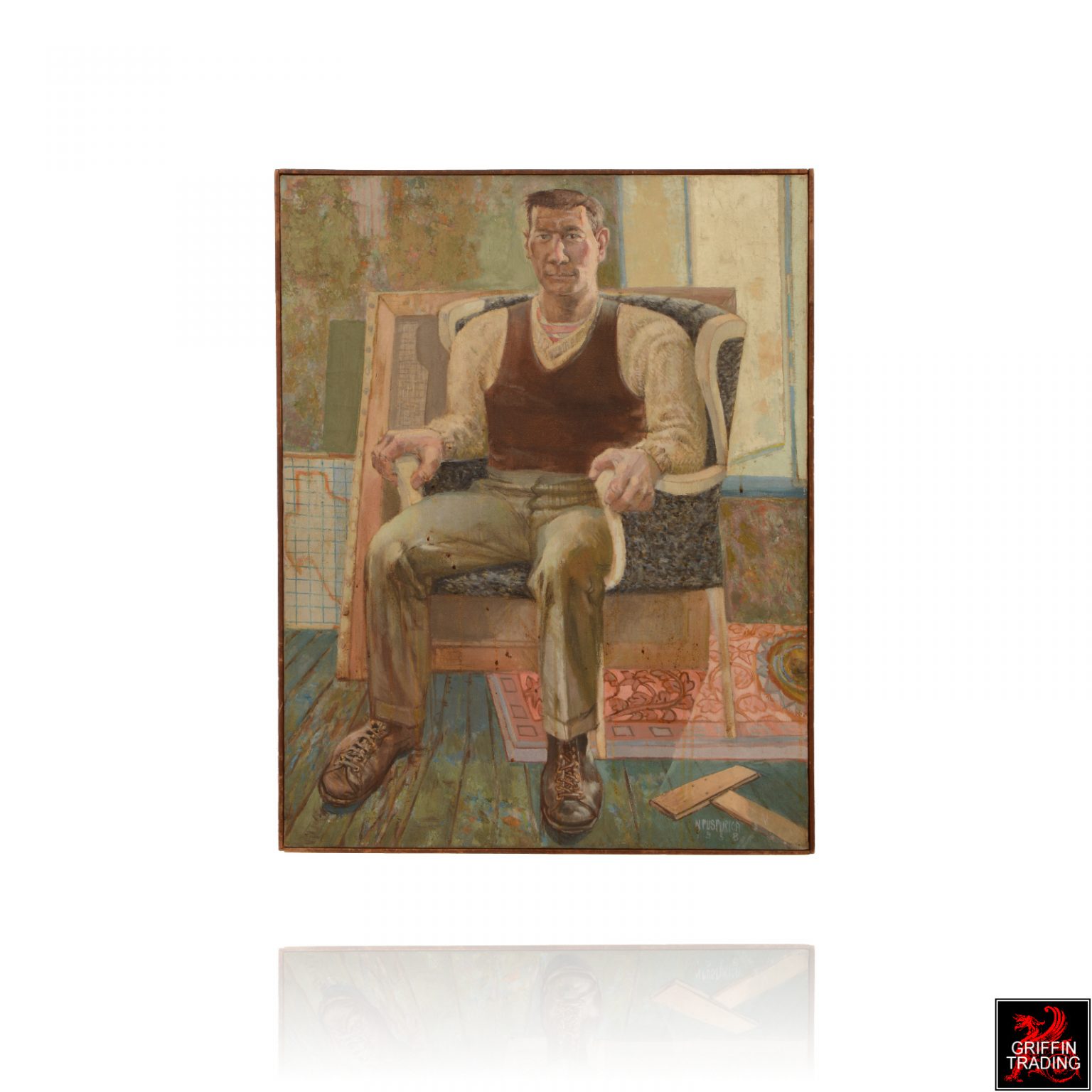 Self Portrait in Chair Painting - For Sale at Griffin Trading